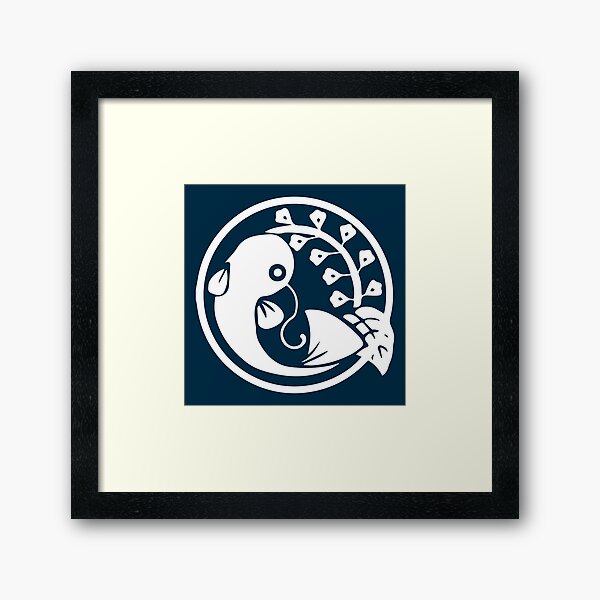 "Cat Fish in Circle - Japanese Kamon Crest White Version" Framed Art ...