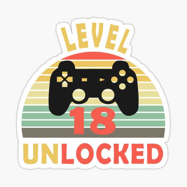 "18th birthday gift,Level 18 unlocked" Sticker by Mirnamar | Redbubble
