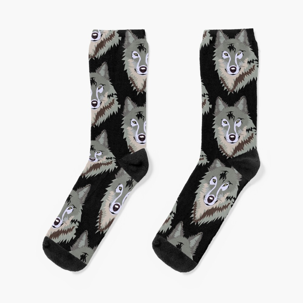 "Happy Grey Wolf" Socks by BetterDesigns4U | Redbubble