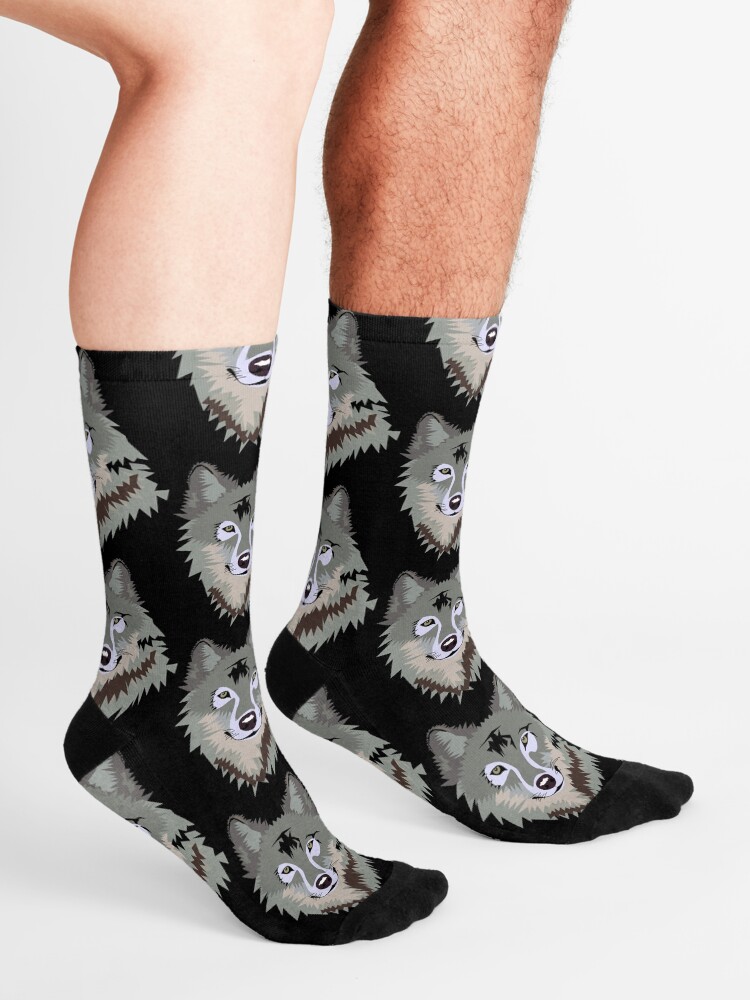 "Happy Grey Wolf" Socks by BetterDesigns4U | Redbubble