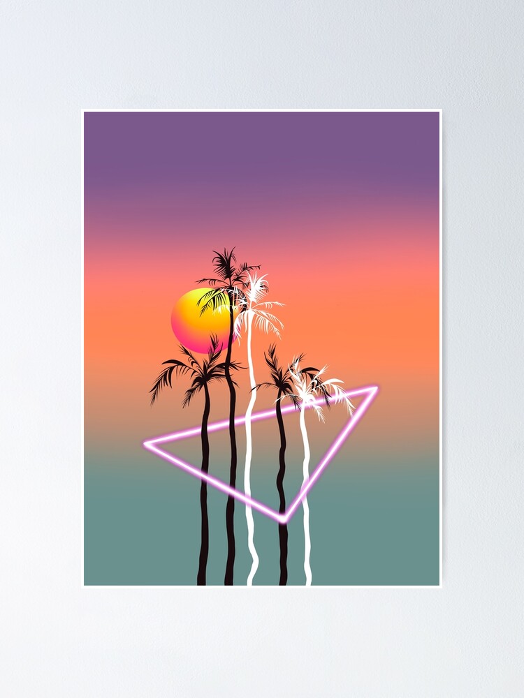 "Retrowave Palm Tree Sunset" Poster by PlasticRainbow | Redbubble