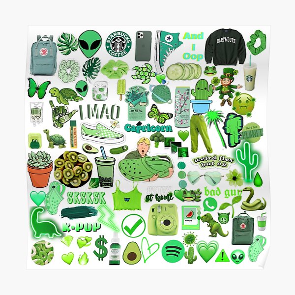 "green sticker pack " Poster by Jamila26 | Redbubble