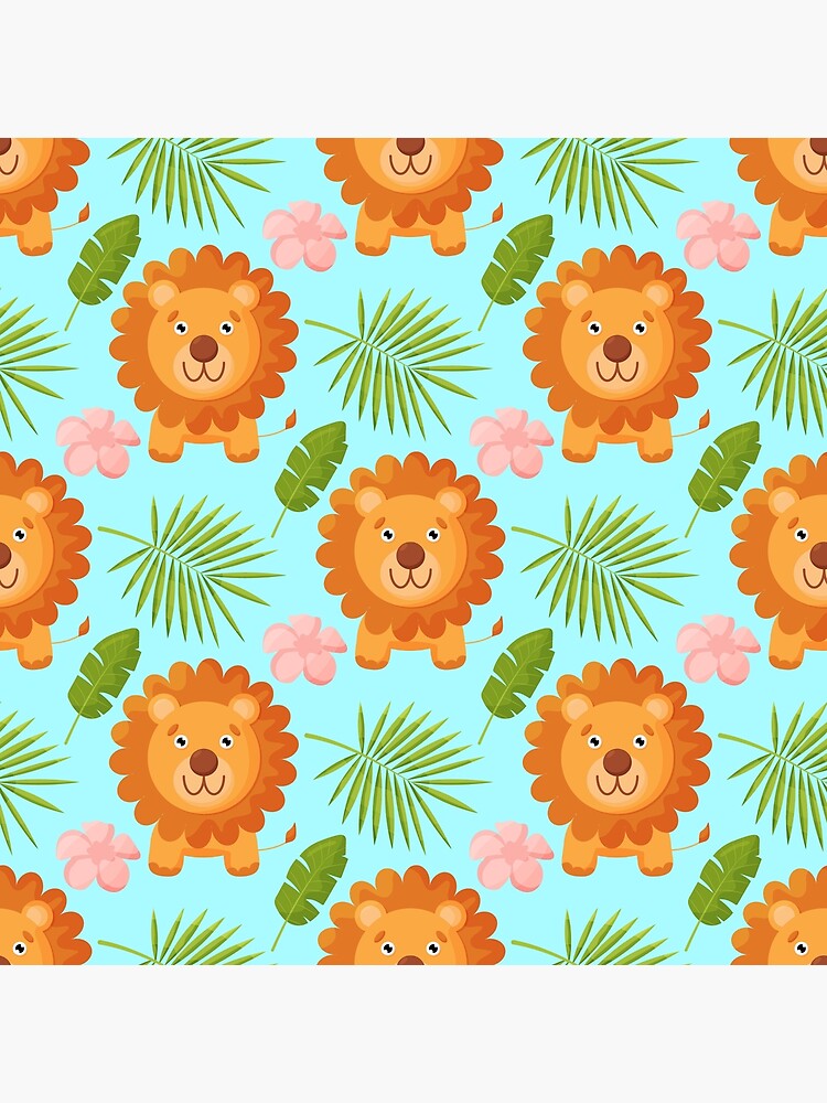 "Cute jungle baby background. pattern with lions and tropical plants in ...