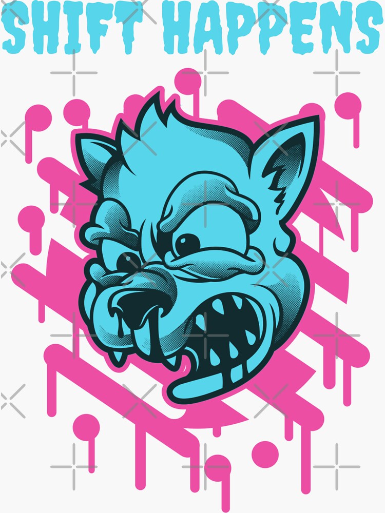 "Shift Happens Funny Toon Wolf Design - Neon Variant" Sticker by ...