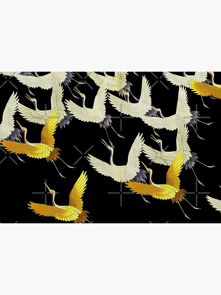 "GOLD YELLOW WHITE FLYING CRANES IN BLACK Japanese Pattern" Mask by ...