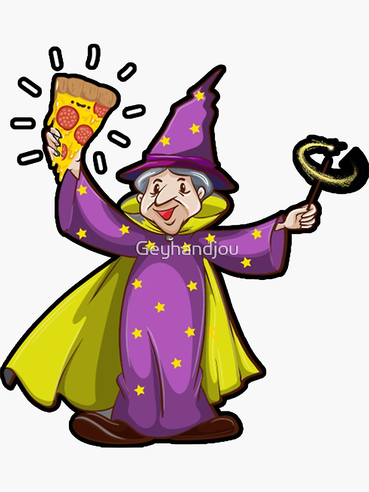 "wizzard funny pizza -happy pizza" Sticker by Geyhandjou | Redbubble