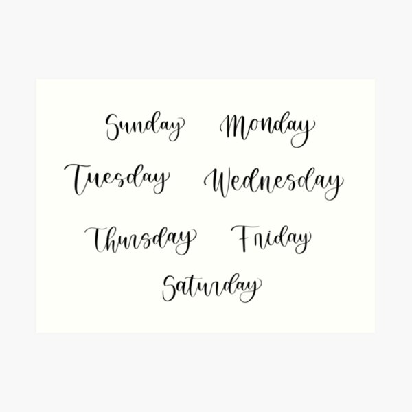 "Days of the Week Lettering" Art Print for Sale by amberlart | Redbubble
