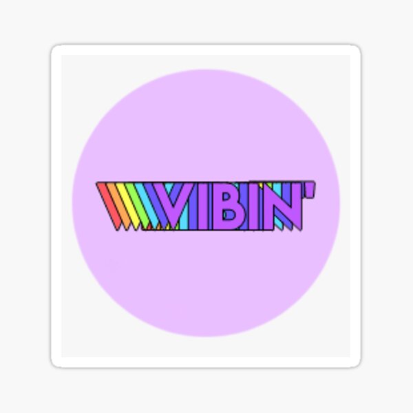 ""vibin'" rainbow design with lilac background" Sticker by ...