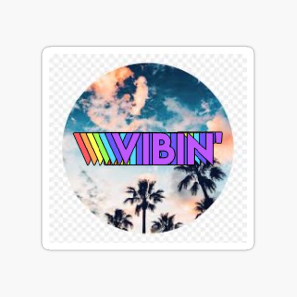 ""vibin'" design with palm tree background" Sticker by lilacstickerss ...