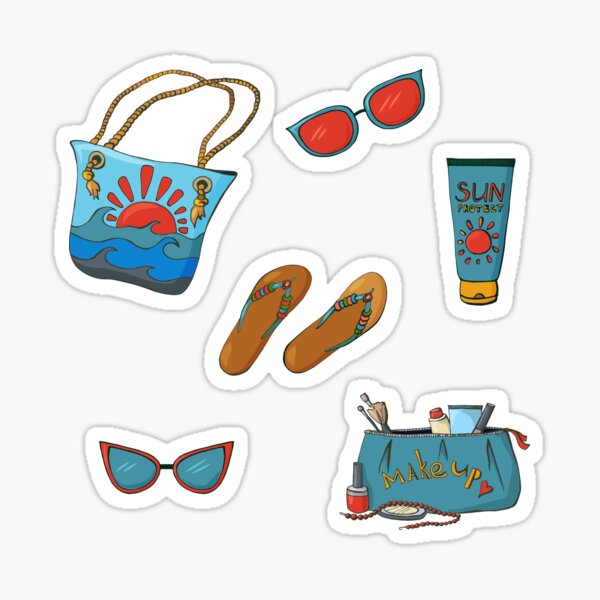 "Color hand-drawn Beach Set" Sticker for Sale by AstraDesign | Redbubble