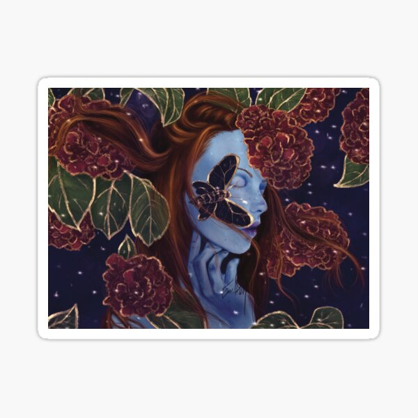 "Sarai and her moth" Sticker by Onceuponastitch | Redbubble