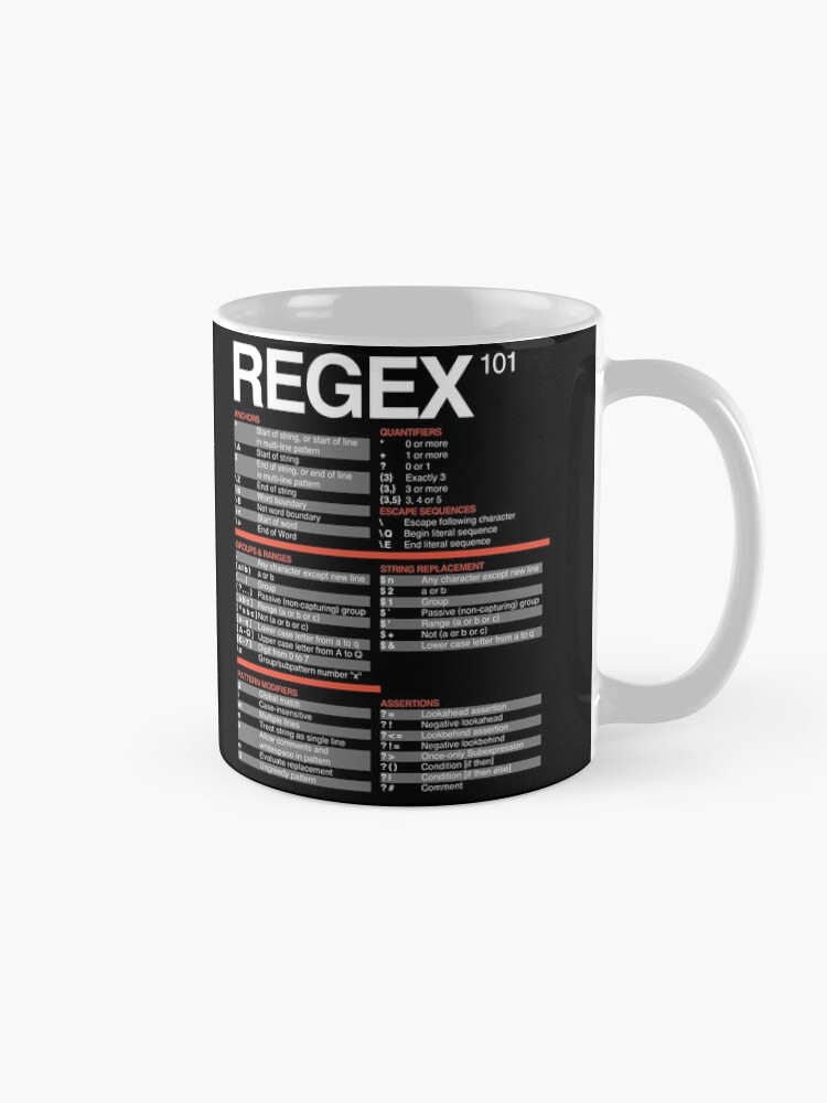 "Regex Cheatsheet - Regular Expressions 101 - Computer Teacher" Coffee Mug for Sale by ...