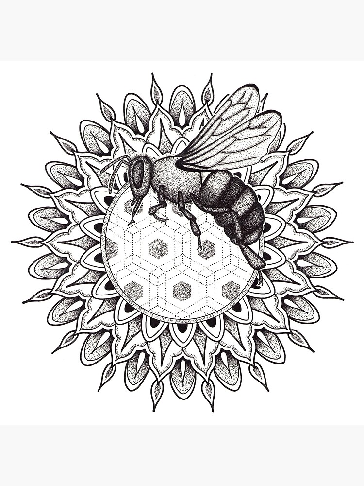 Lámina rígida for Sale con la obra «Mandala de abeja en pluma y tinta ...