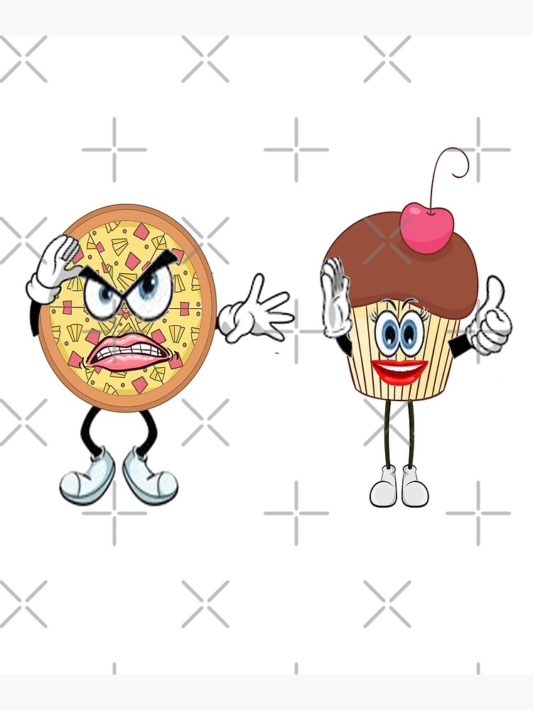 "Funny and adorable illustration of a combat between pizza and cake to ...
