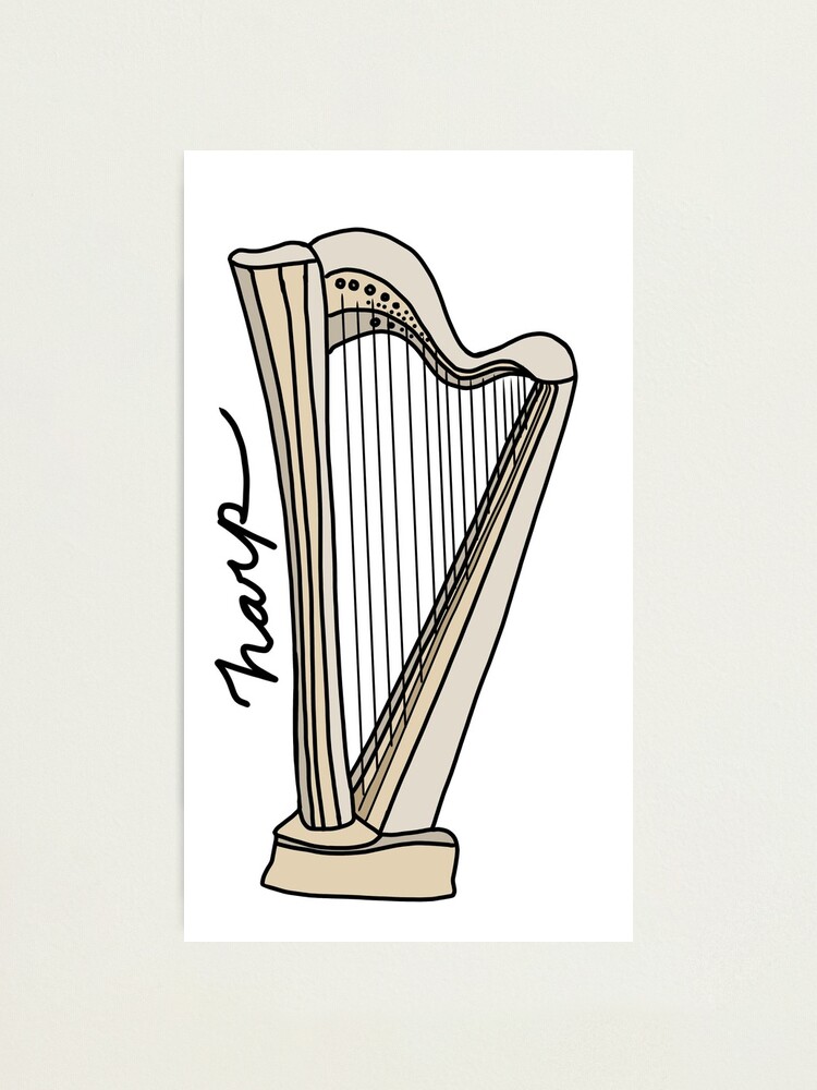 "Colorful Harp Line Art With Cursive" Photographic Print by ...