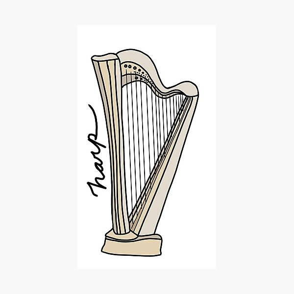 "Colorful Harp Line Art With Cursive" Photographic Print by ...