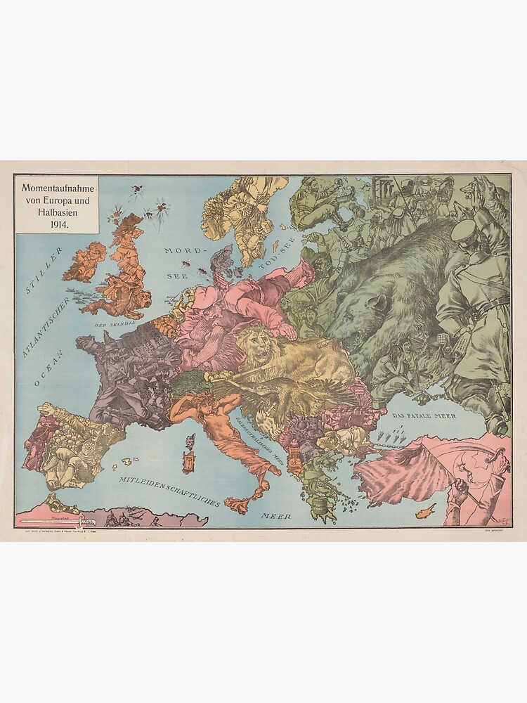 Vintage WWI Europe Illustrative Map (1915) Premium Matte Vertical ...