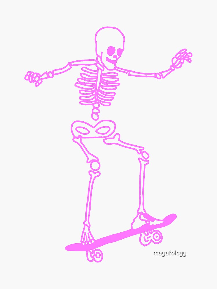 "Pink Skating Skeleton" Sticker for Sale by mayafoleyy | Redbubble