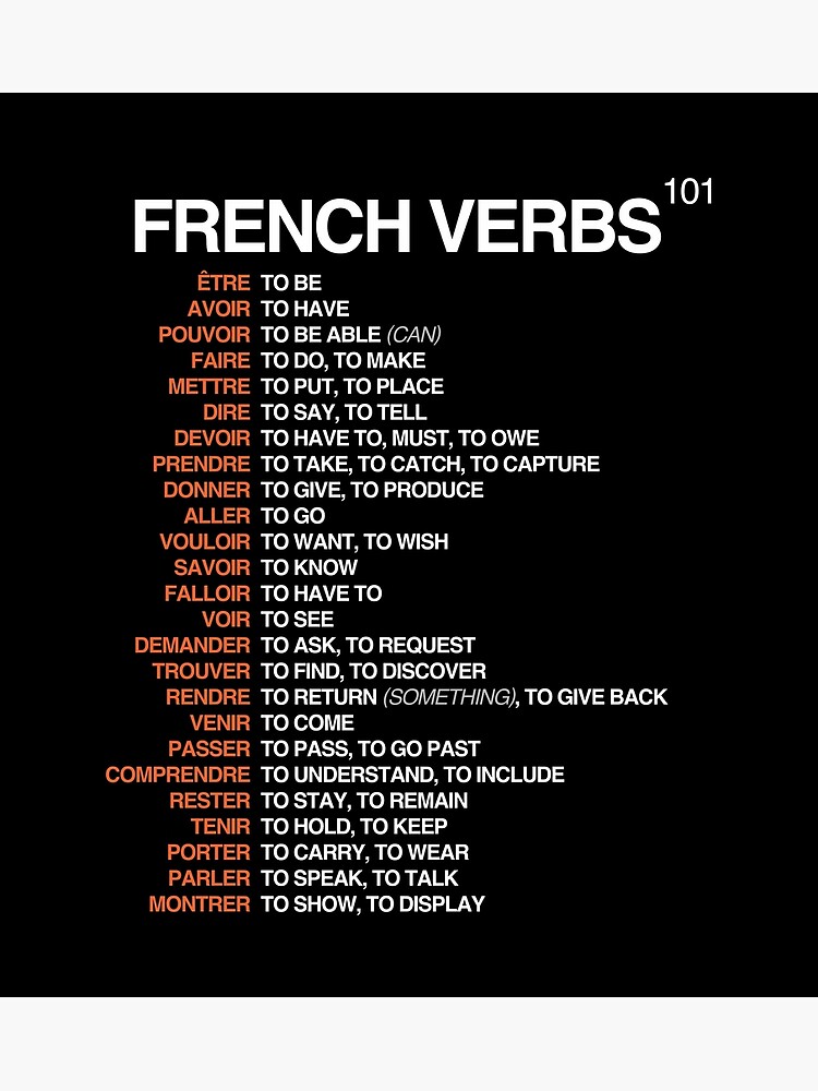 "French Verbs 101 - French Language Cheatsheet" Poster for Sale by ...