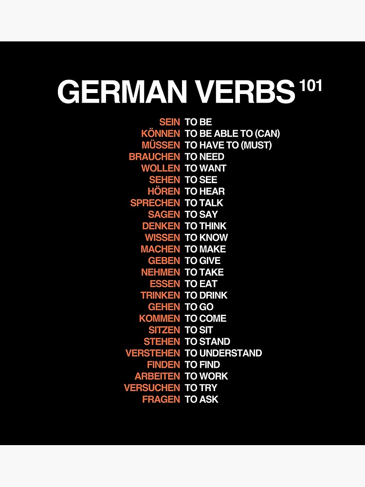 "German Verbs 101 - German Language Cheatsheet" Poster for Sale by ...