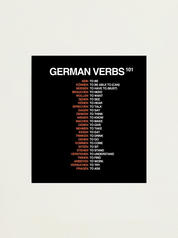 "German Verbs 101 - German Language Cheatsheet" Photographic Print by ...