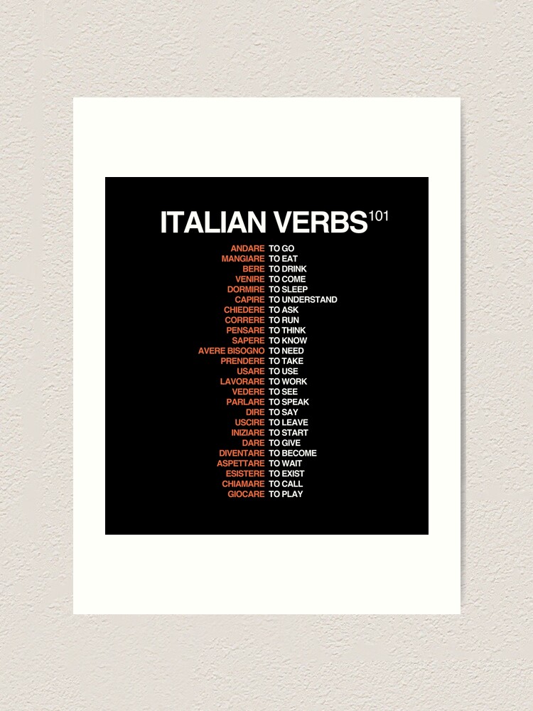 "Italian Verbs 101 - Italian Language Cheatsheet" Art Print for Sale by ...