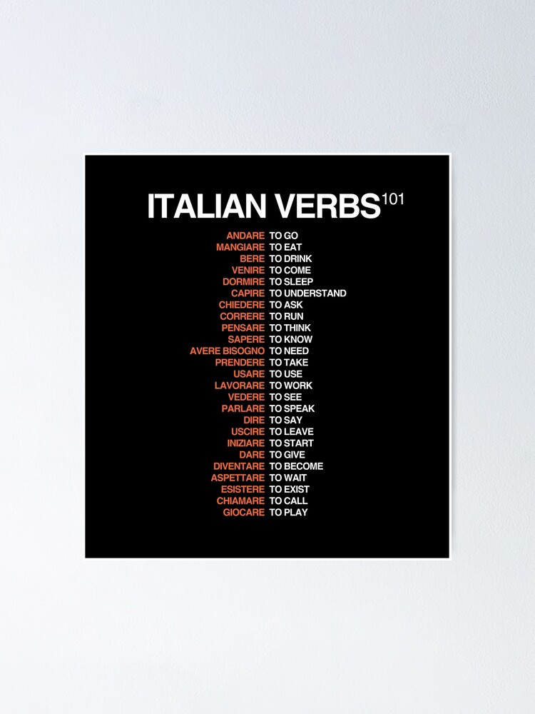 "Italian Verbs 101 - Italian Language Cheatsheet" Poster for Sale by ...