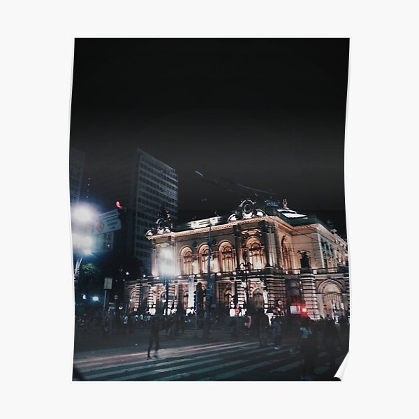 "Theater Building Night City Life" Poster by realthee | Redbubble
