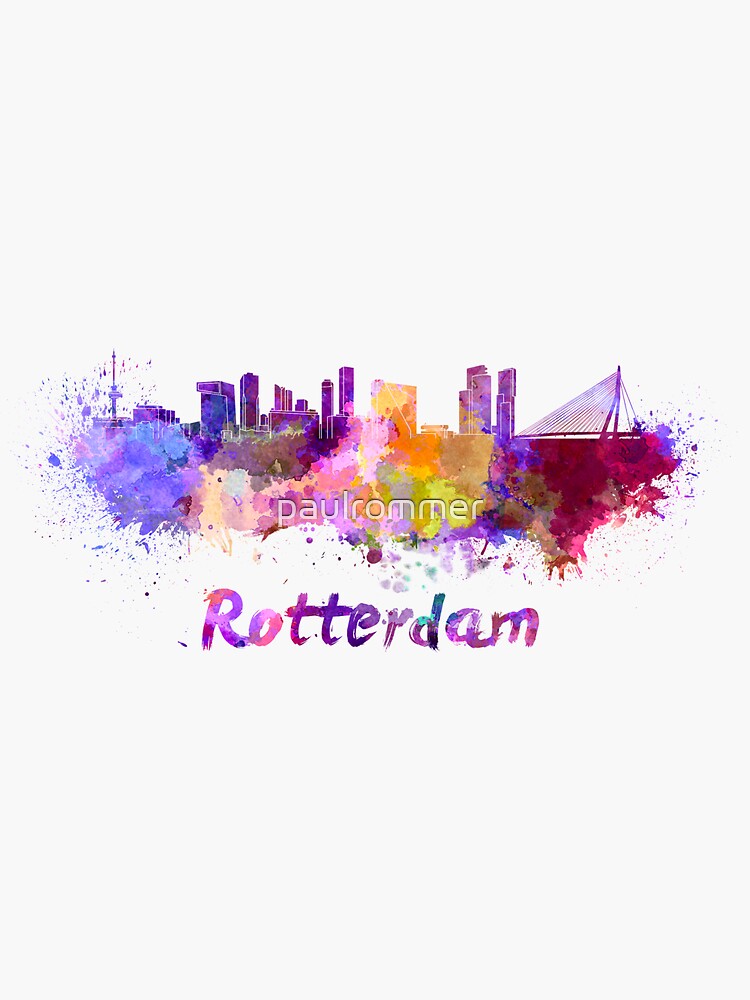 "Rotterdam skyline in watercolor" Sticker for Sale by paulrommer ...
