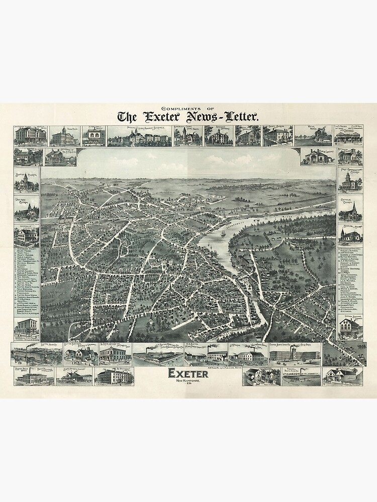 "Vintage Pictorial Map of Exeter NH (1896)" Poster for Sale by ...