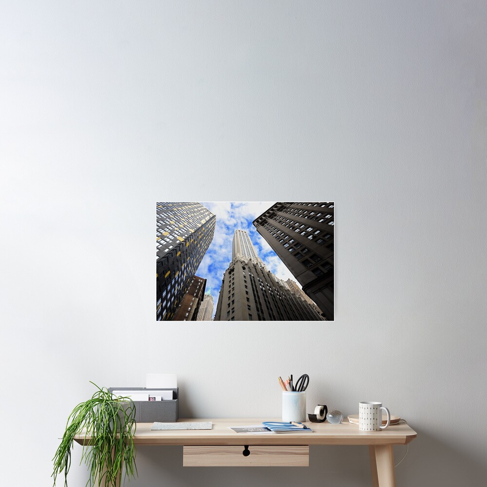 "Looking up a skyscraper office block in New York City" Poster for Sale ...