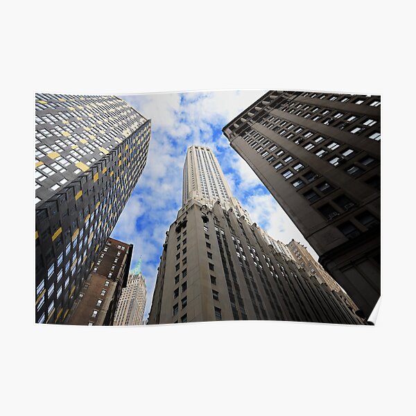 "Looking up a skyscraper office block in New York City" Poster for Sale ...