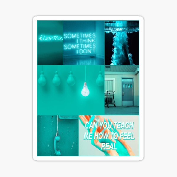 "Cyan Aesthetic Collage " Sticker by KingPBP | Redbubble