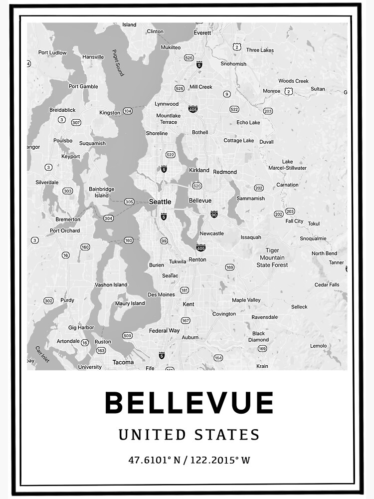 "Bellevue Washington Map and Coordinates " Sticker for Sale by ...
