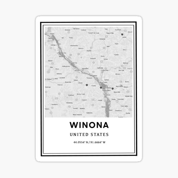 "Winona Minnesota Map and Coordinates" Sticker for Sale by Outtahere23 ...