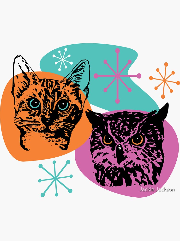 "Meow & Hoot Bright" Sticker by JaxStudioMelb | Redbubble