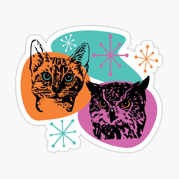 "Meow & Hoot Bright" Sticker by JaxStudioMelb | Redbubble