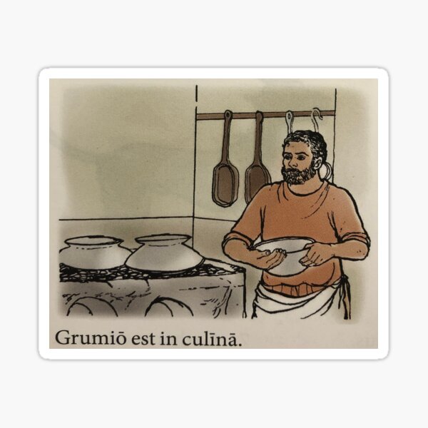 "Grumio est in culina" Sticker for Sale by rrhiannon | Redbubble