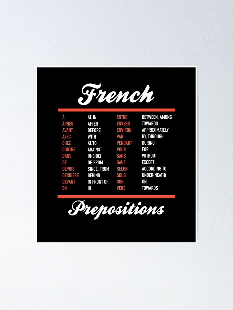 "French Prepositions - French Language Cheatsheet" Poster for Sale by ...