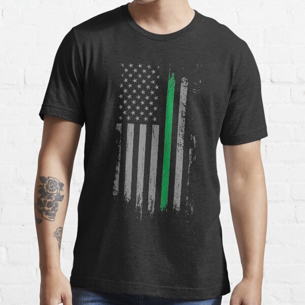 "Thin Green Line Support of All Support Military American Flag" T-shirt ...