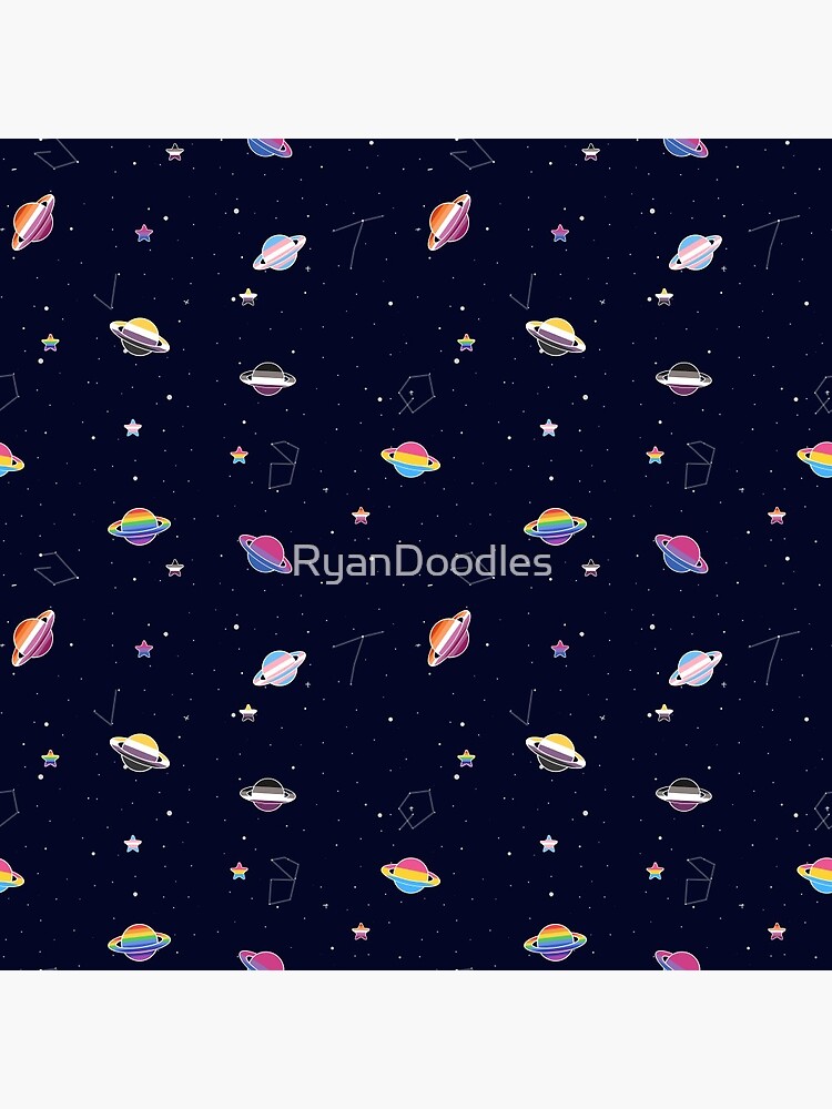 LGBTQ Pride Planets & Stars In Space Pattern Pin Button