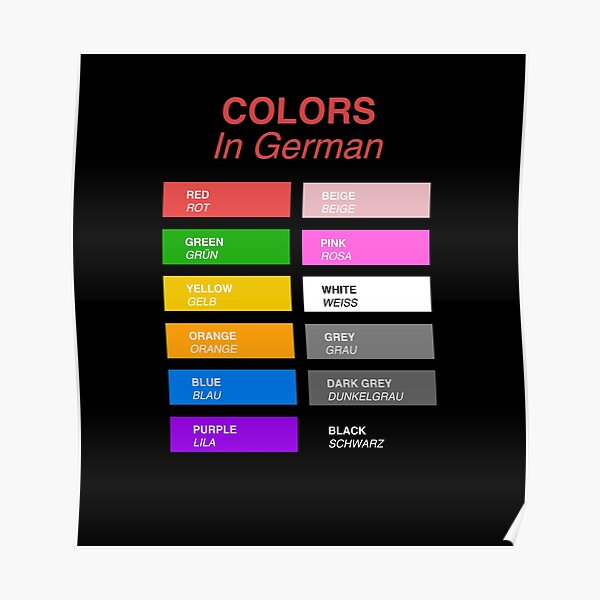 "German Colors - Colors in German" Poster for Sale by HiddenVerb ...