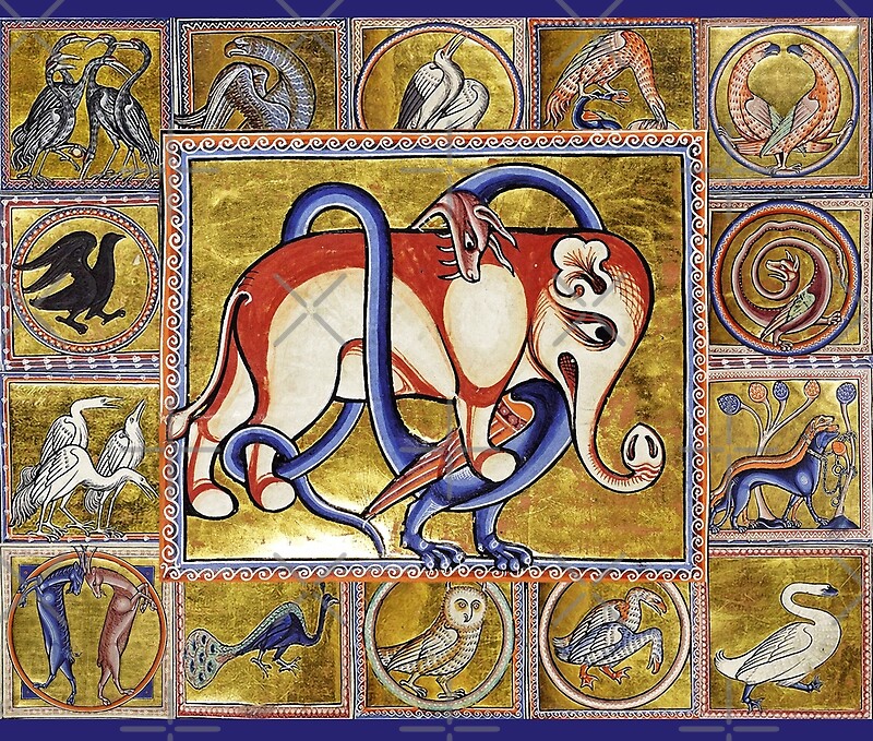"MEDIEVAL BESTIARY COMBAT, DRAGON AND ELEPHANT, FANTASTIC ANIMALS IN ...