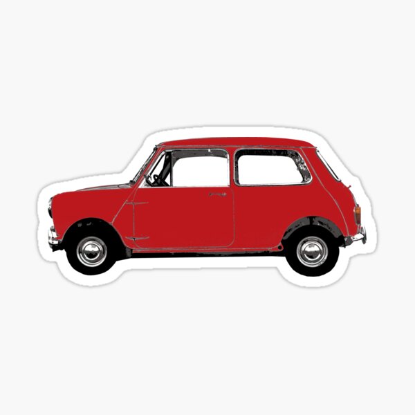 "1965 Morris Mini Deluxe Signal Red" Sticker by jasondaley | Redbubble