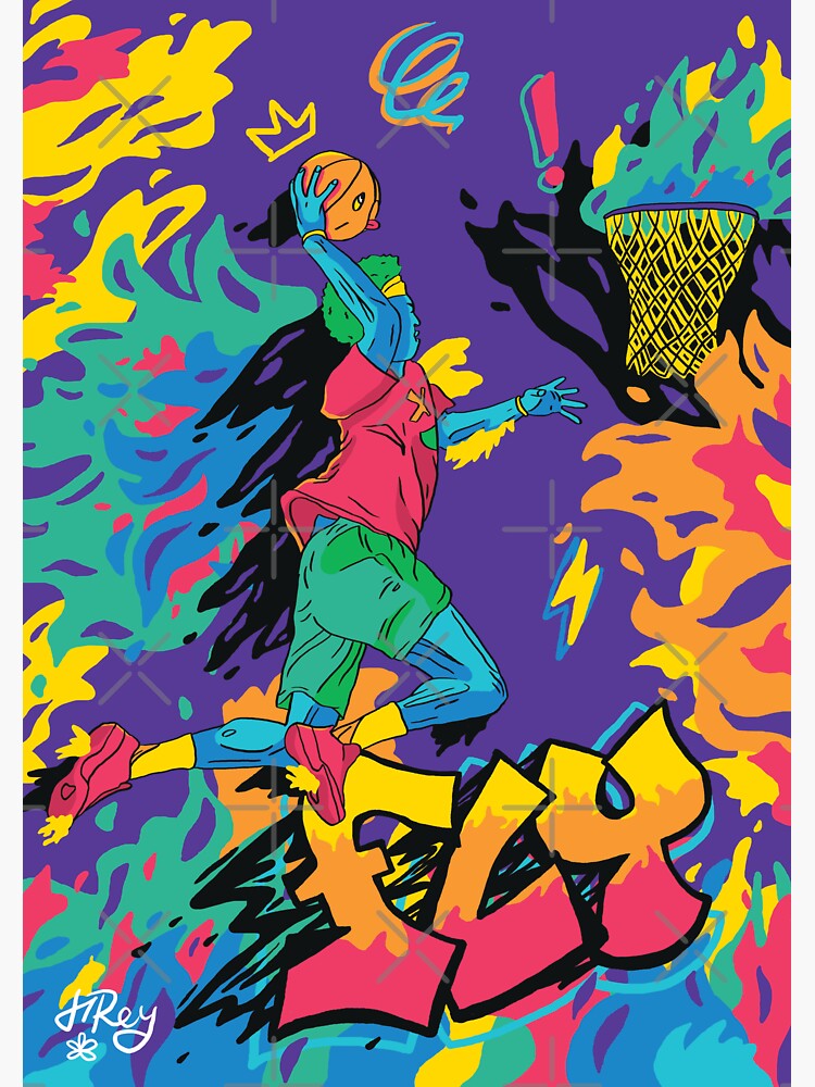 "FLY - Guy Dunking Basketball" Sticker for Sale by hannahrey- | Redbubble