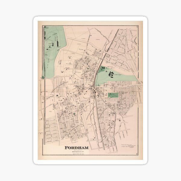 "Vintage Fordham NY Map (1872)" Sticker for Sale by BravuraMedia ...