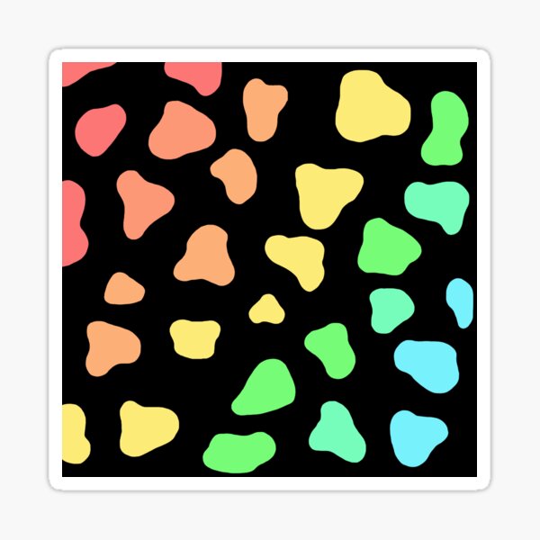 "Multicoloured Cow Print With Black Background" Sticker by Katherinend ...