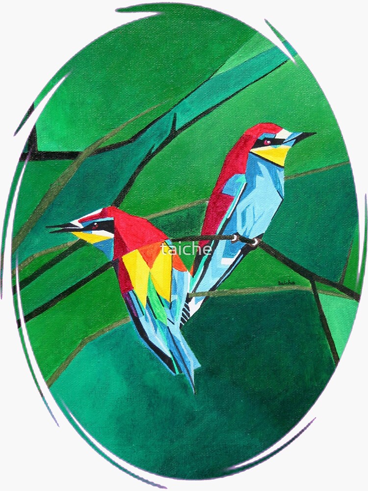 "Brightly Colored European Bee Eaters Cubism Style" Sticker by taiche ...