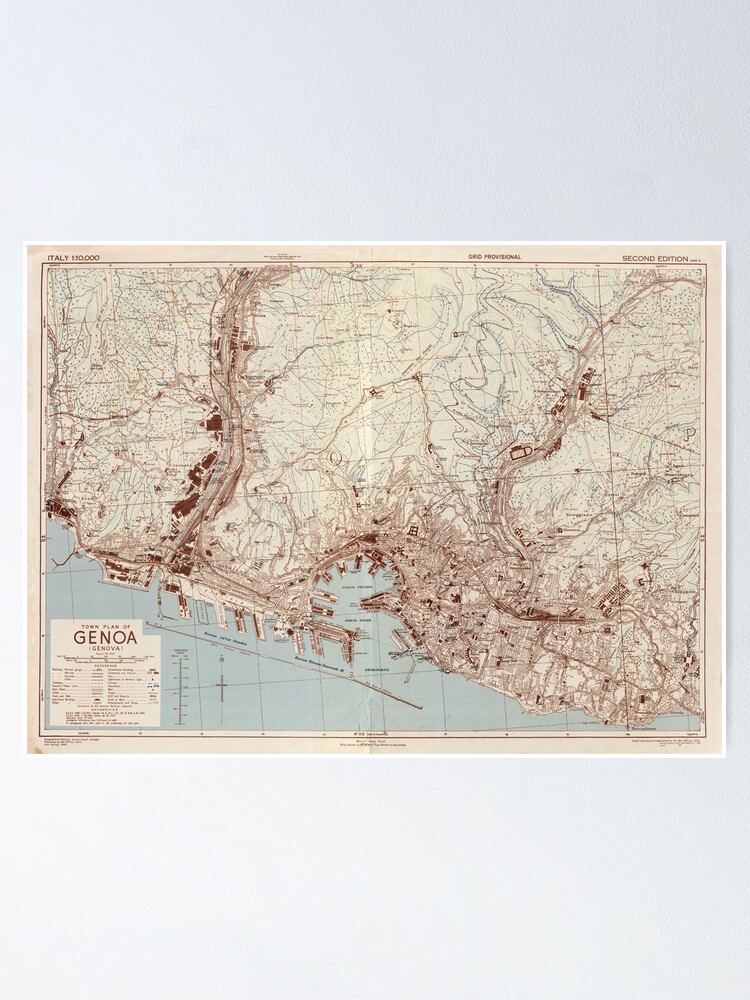 "Vintage Genoa Italy Map (1943)" Poster for Sale by BravuraMedia ...