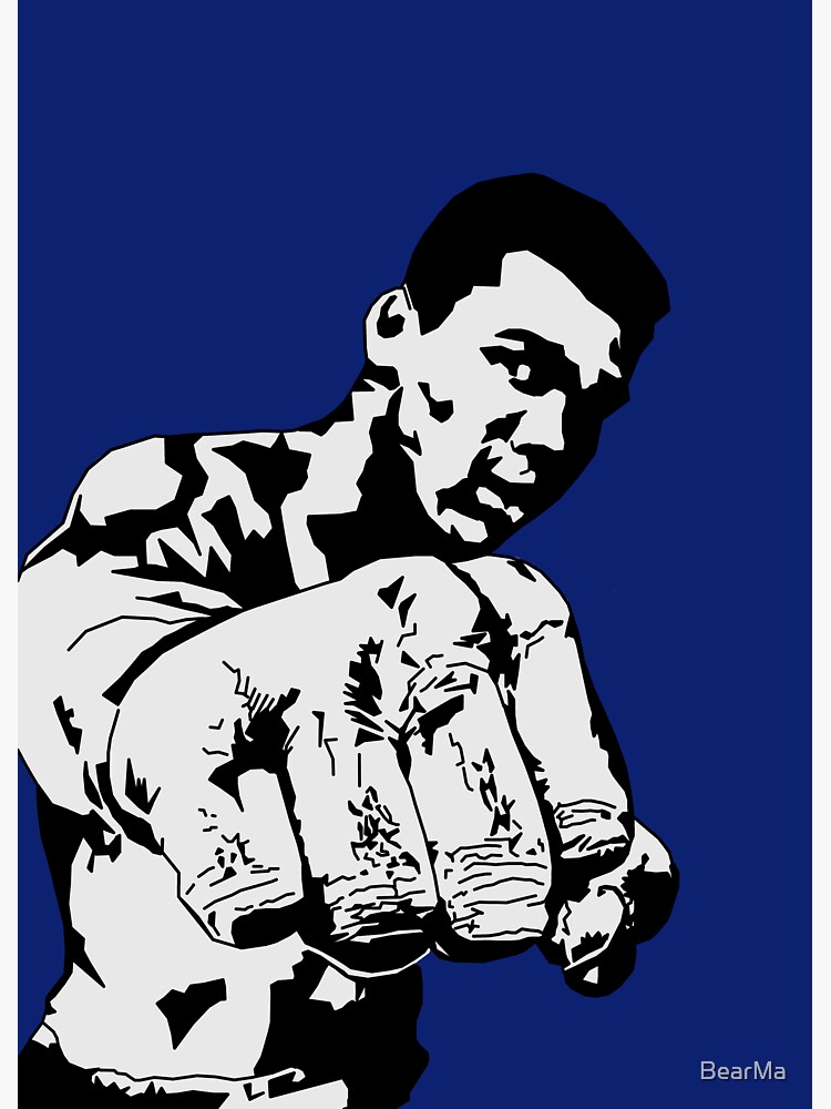 "Muhammad Ali Graphic Drawing Blue Background" Sticker for Sale by ...